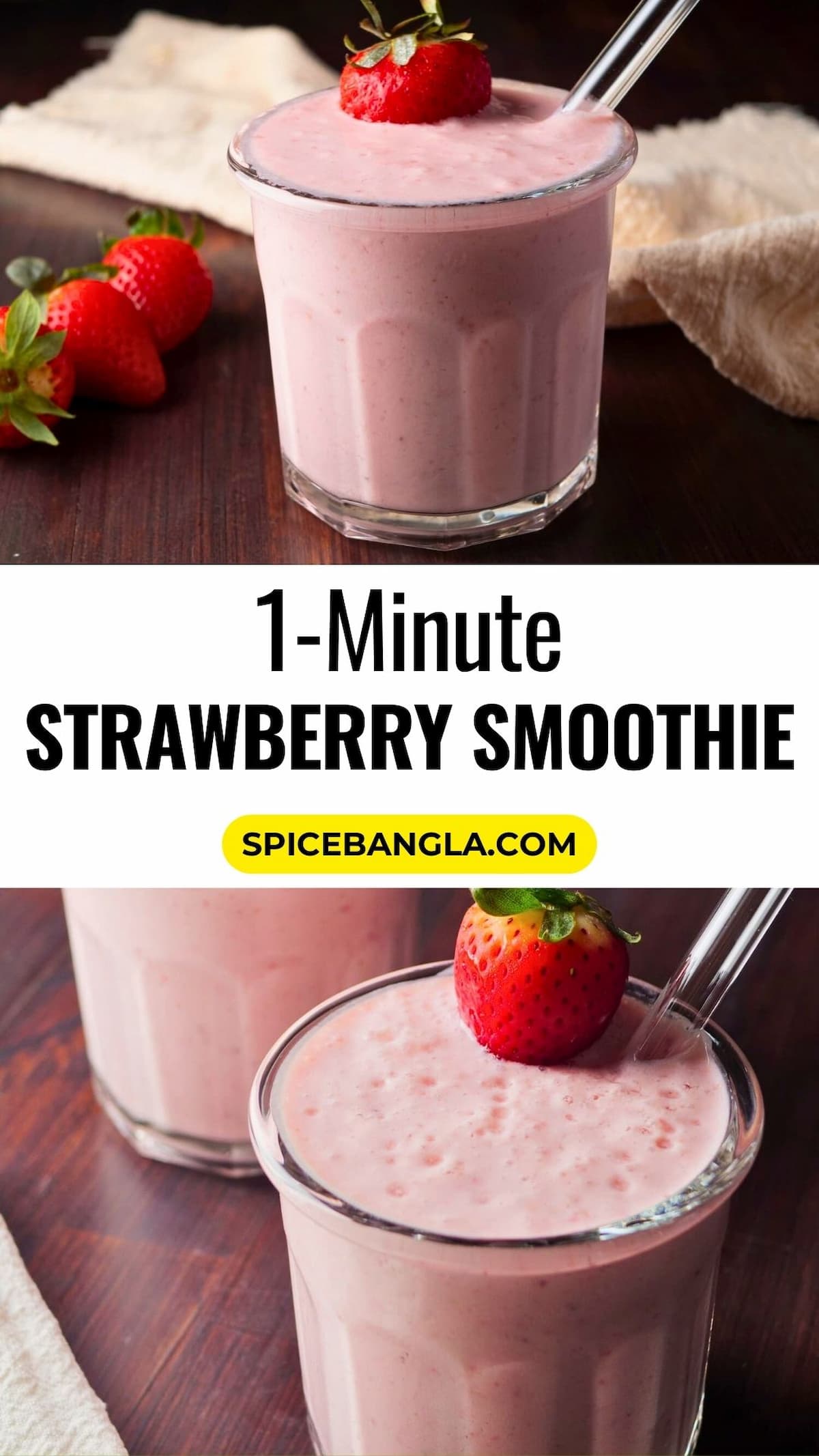 1 Minute Strawberry Smoothie Recipe | Easy Strawberry Smoothie
